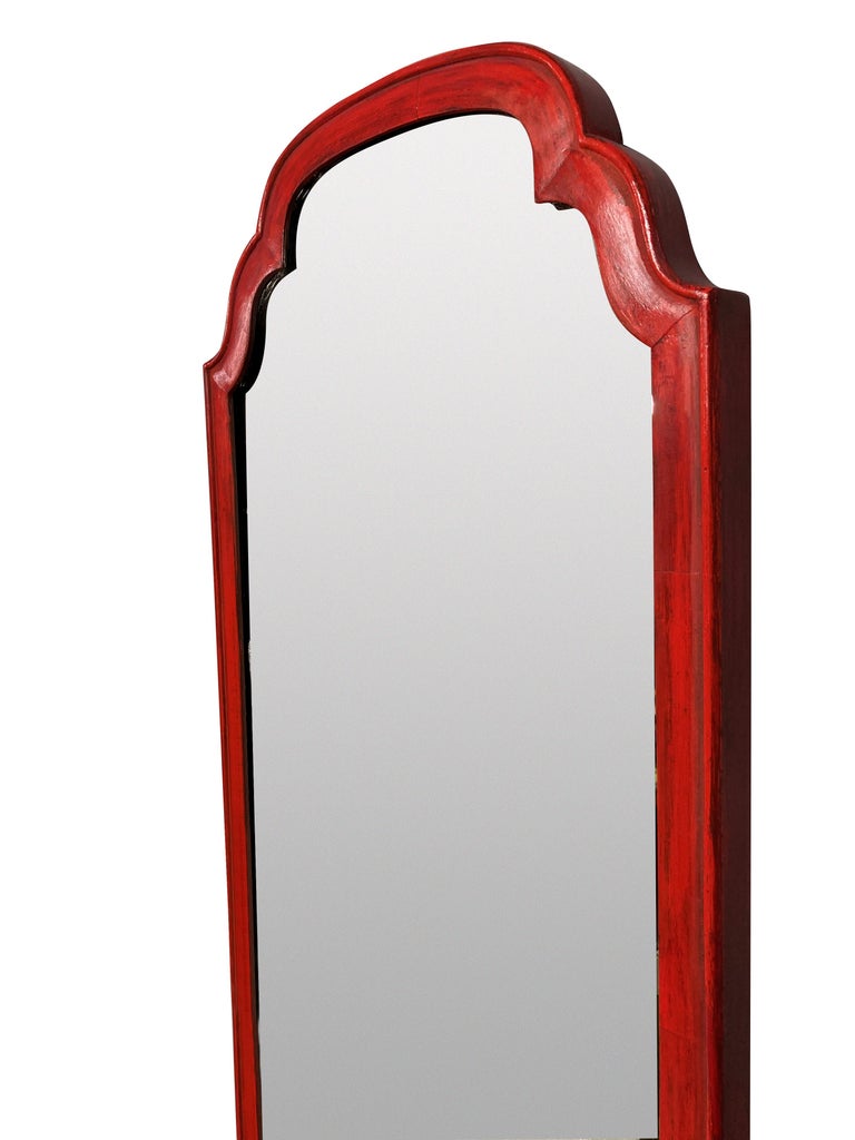 Red Lacquered Queen Anne Style Mirror For Sale at 1stDibs