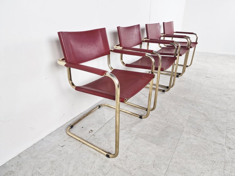 Red Leather Bauhaus Design Dining Chairs, 1980 For Sale at 1stDibs