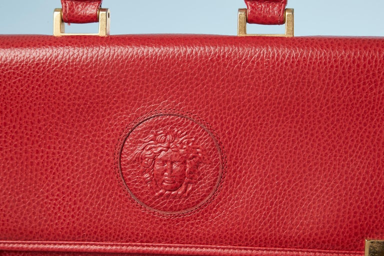 Red leather breifcase with handle and Medusa pattern Gianni Versace ...