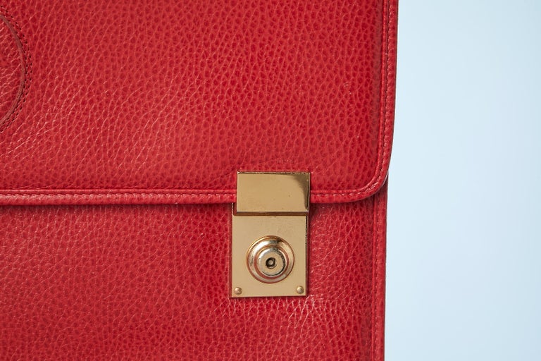 Red leather breifcase with handle and Medusa pattern Gianni Versace ...