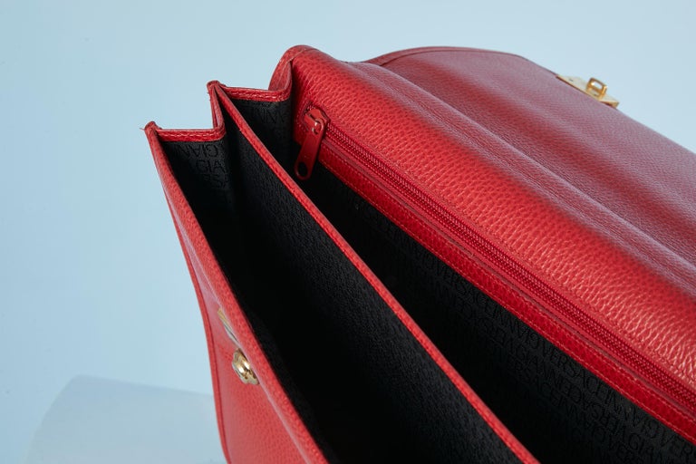 Red leather breifcase with handle and Medusa pattern Gianni Versace ...