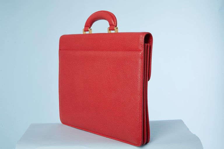 Red leather breifcase with handle and Medusa pattern Gianni Versace ...