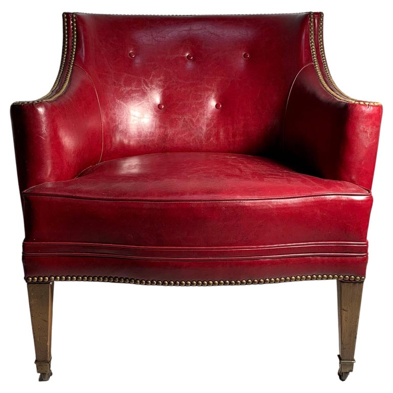 Vintage Decorator Chair in Red Leather on Castors at 1stDibs