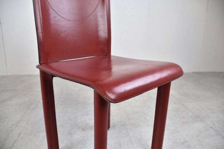 Red Leather Dining Chairs Made in Italy, 1980s, Set of 6 For Sale at ...