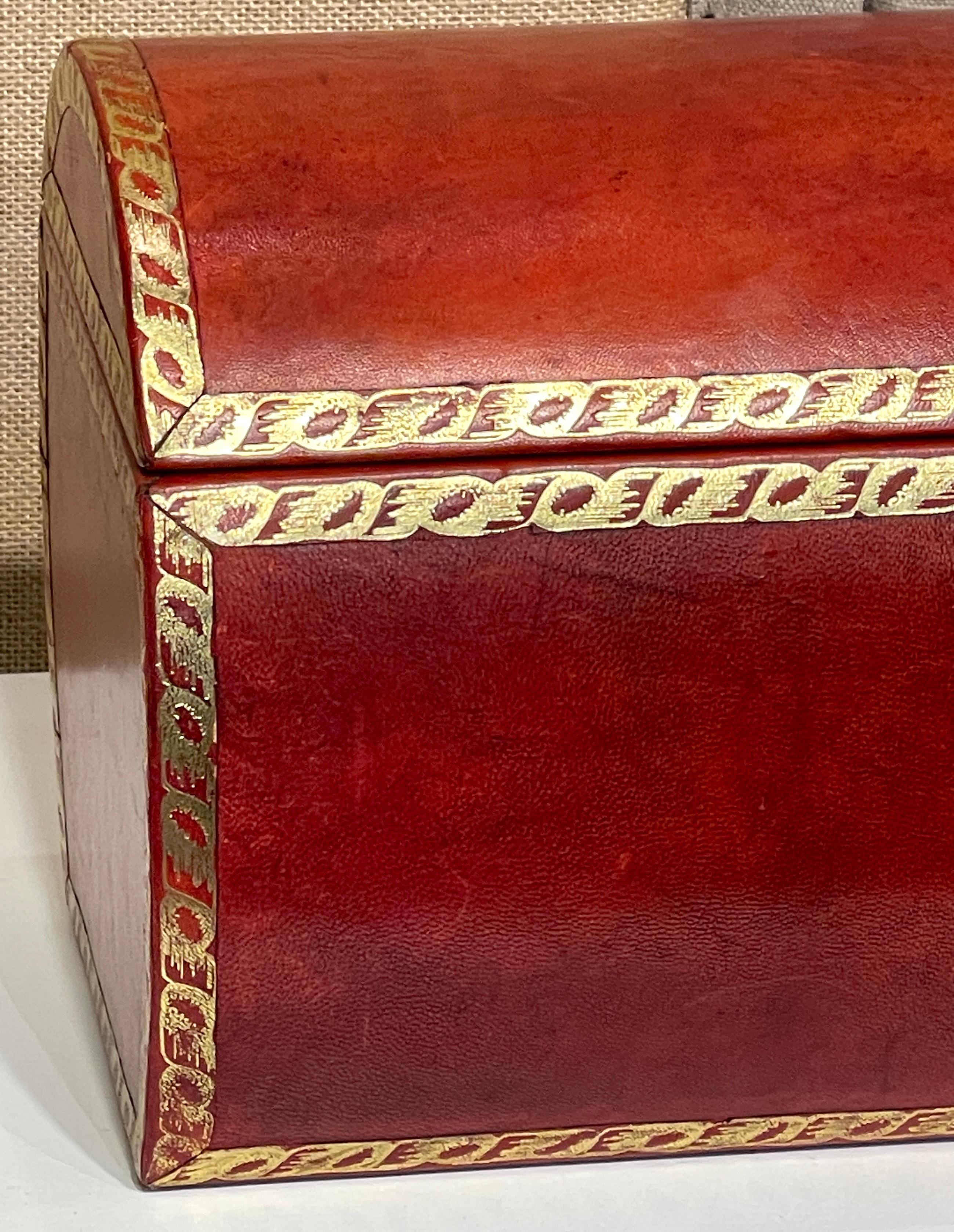 English Regency Style Red Leather and Gilt Domed Box For Sale at 1stDibs