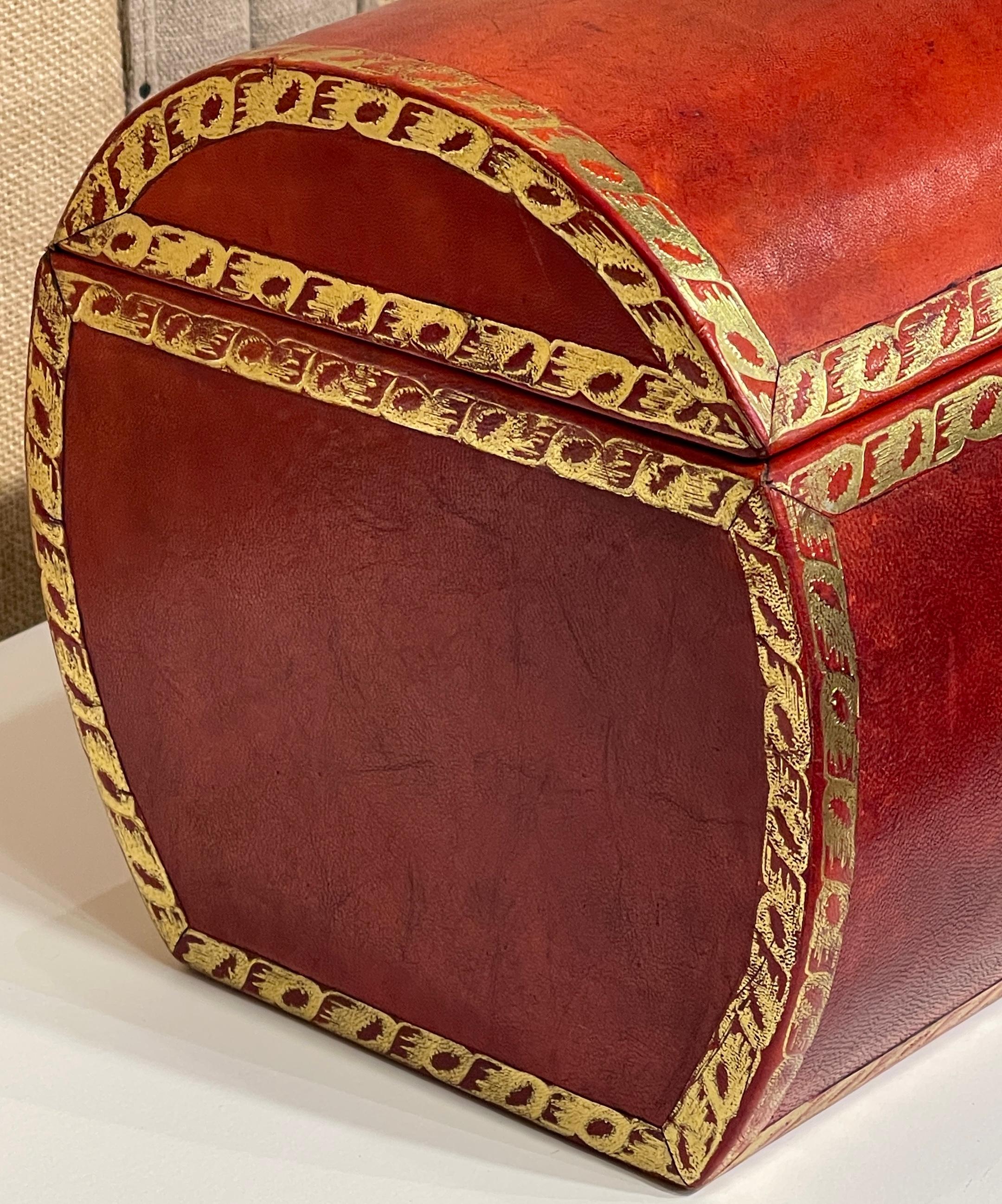 English Regency Style Red Leather and Gilt Domed Box For Sale at 1stDibs