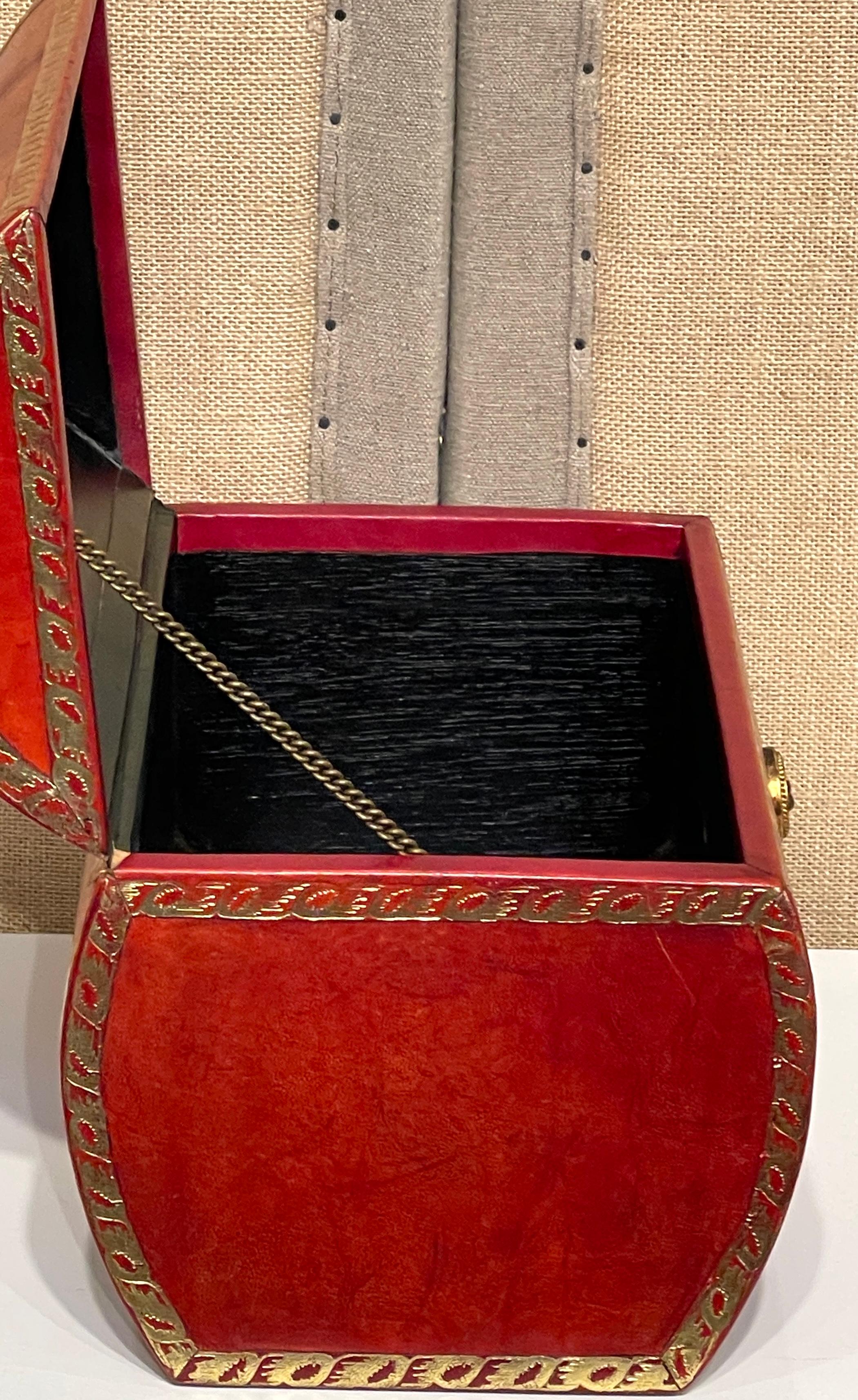 English Regency Style Red Leather and Gilt Domed Box For Sale at 1stDibs