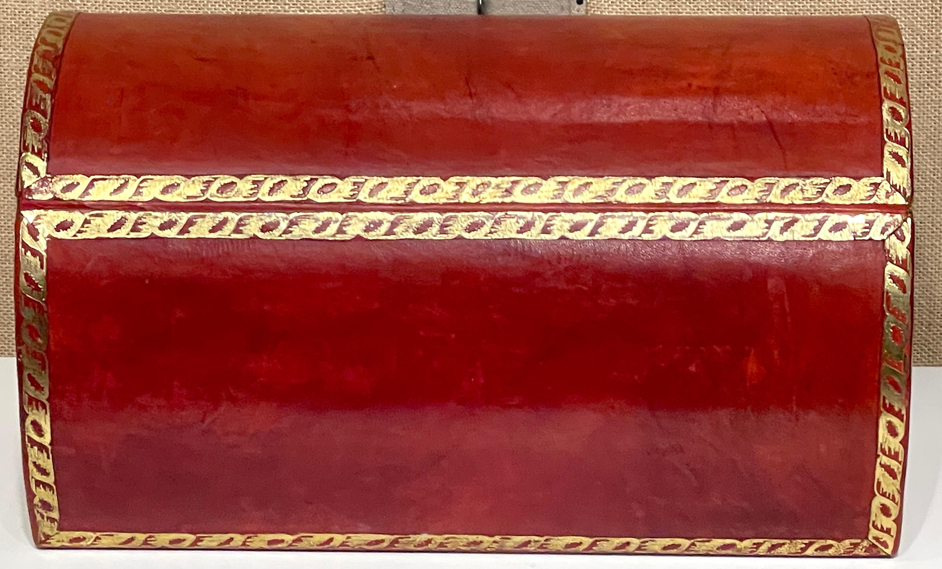English Regency Style Red Leather and Gilt Domed Box For Sale at 1stDibs