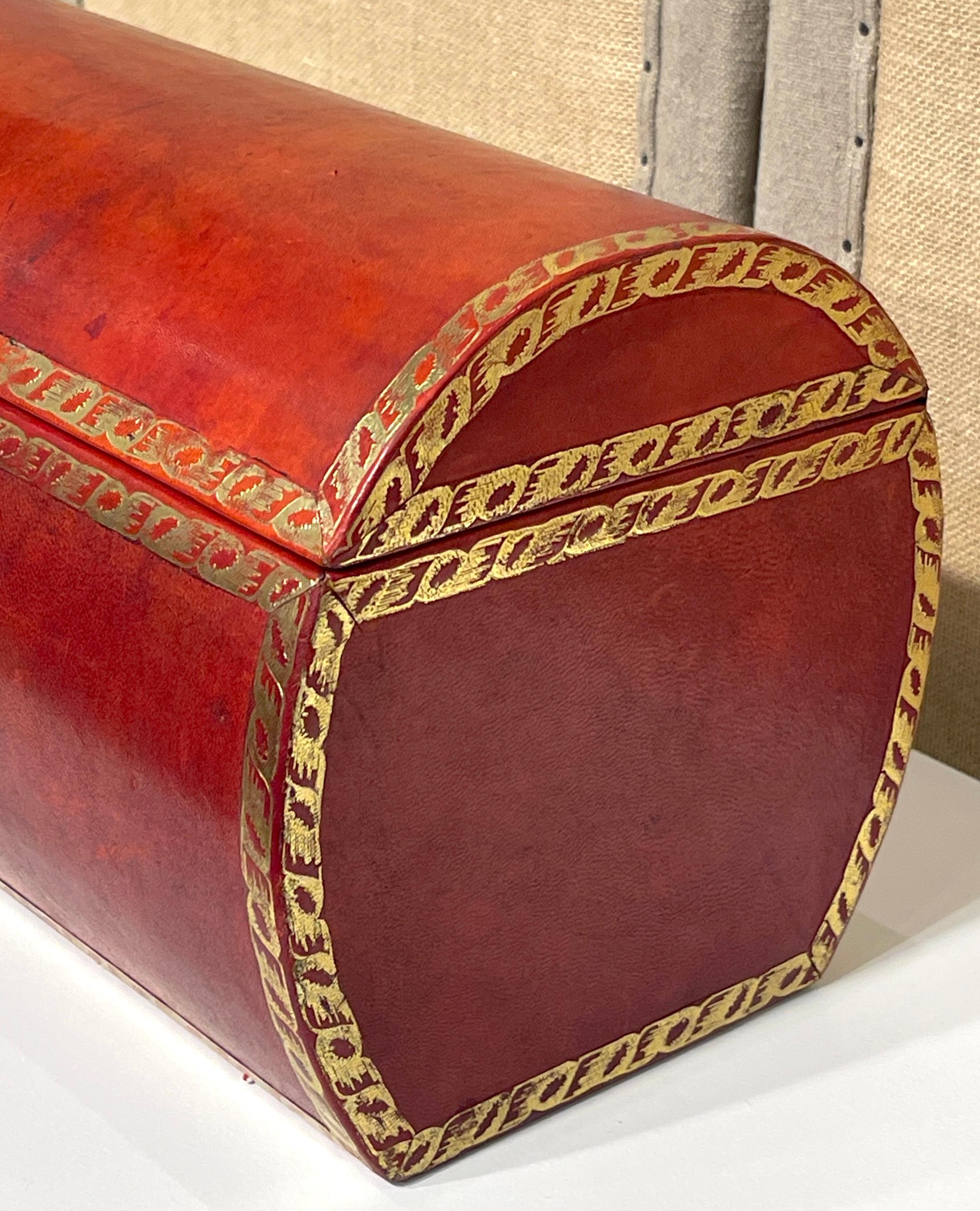 English Regency Style Red Leather and Gilt Domed Box For Sale at 1stDibs
