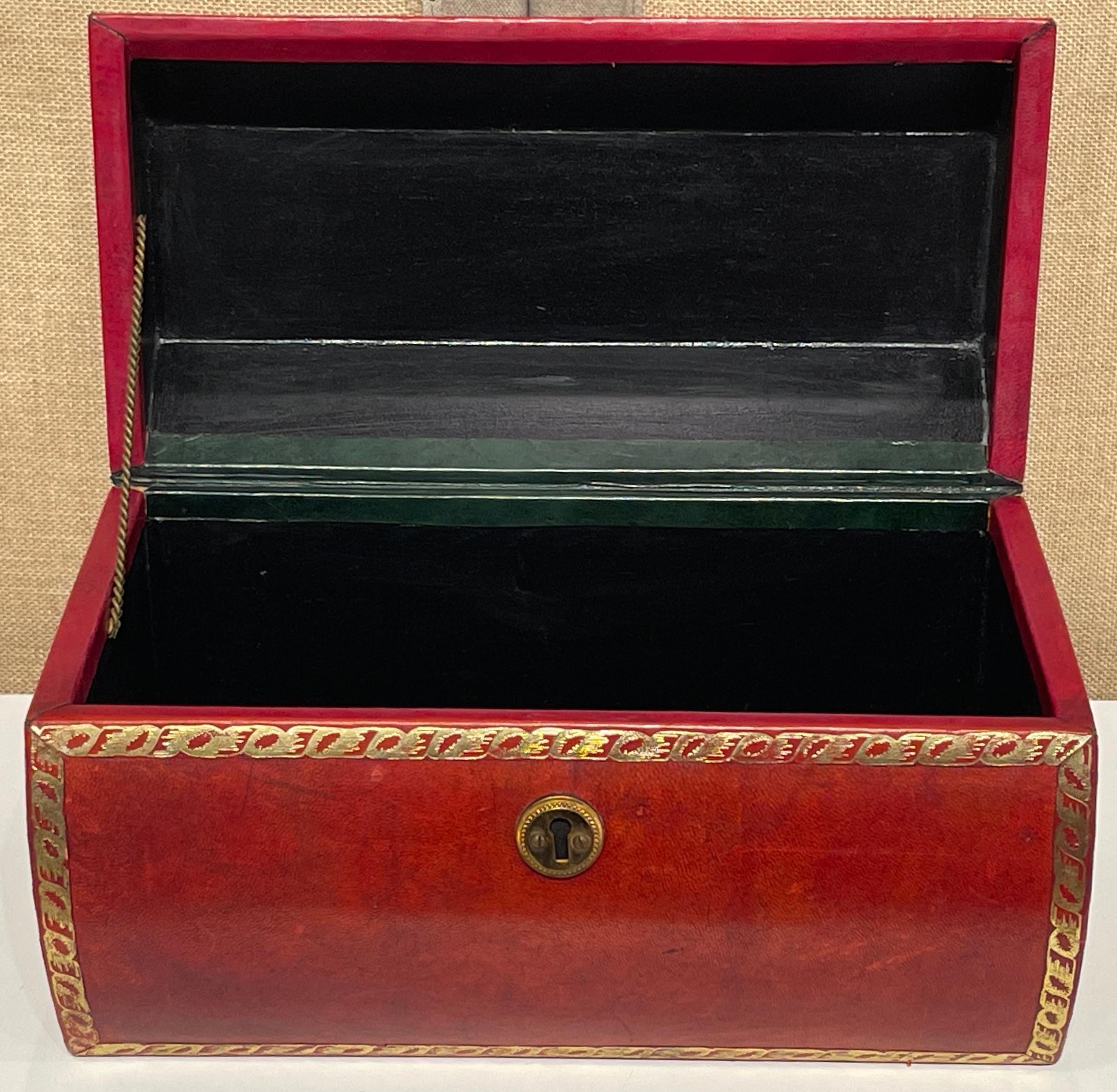 English Regency Style Red Leather and Gilt Domed Box For Sale at 1stDibs