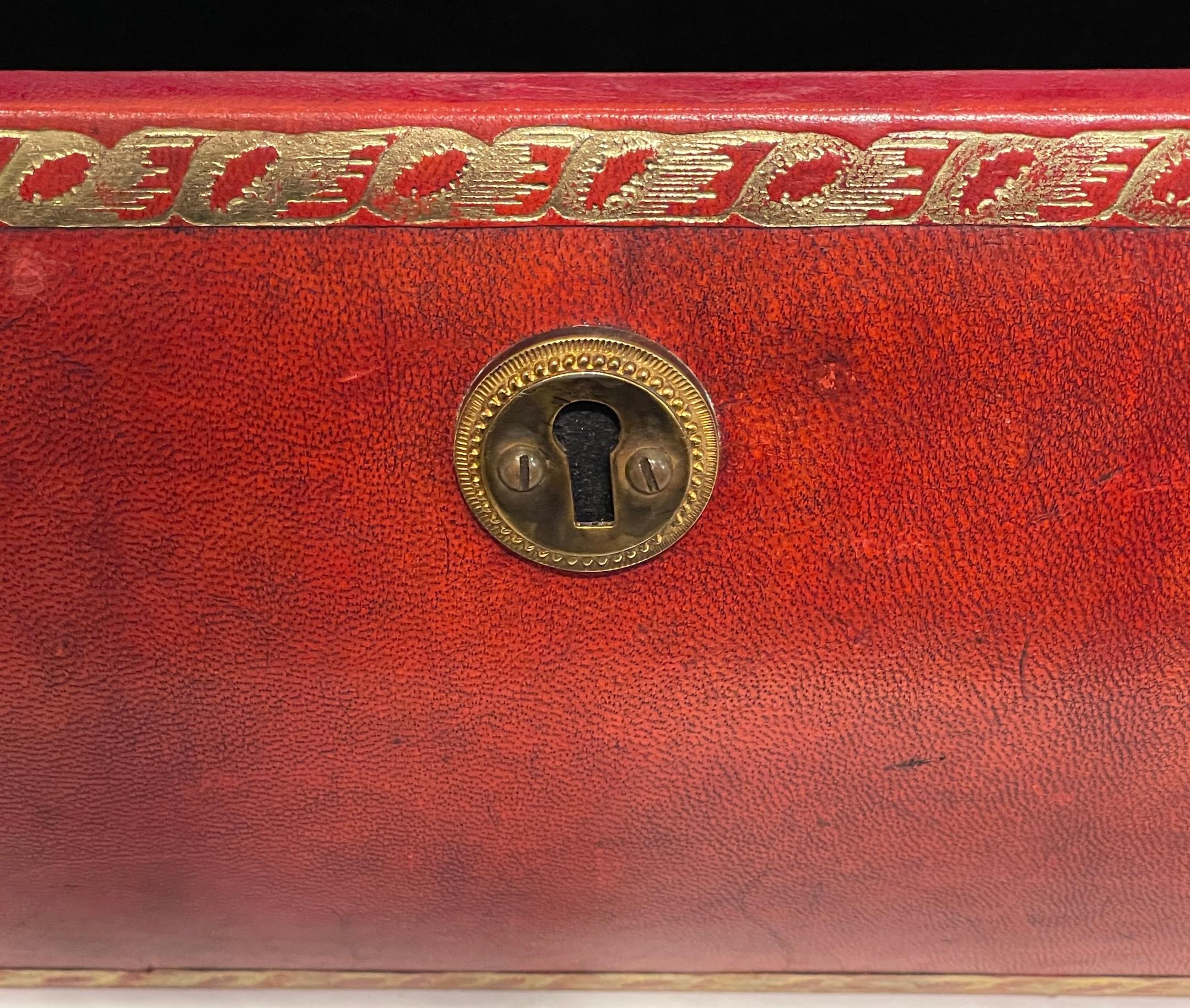 English Regency Style Red Leather and Gilt Domed Box For Sale at 1stDibs