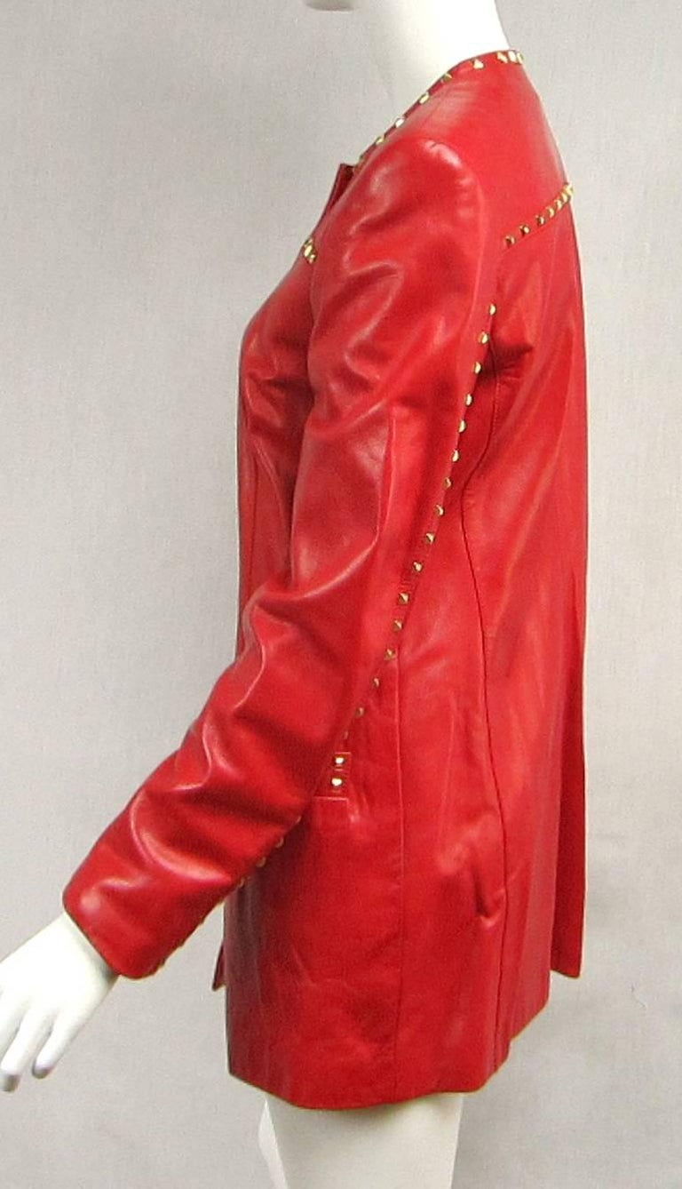 Red Leather Escada Gold Studded Blazer Jacket 1990s For Sale at 1stDibs