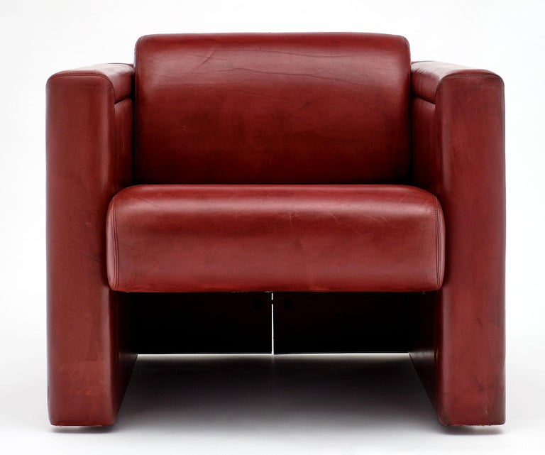 Red Leather Knoll Armchairs at 1stDibs