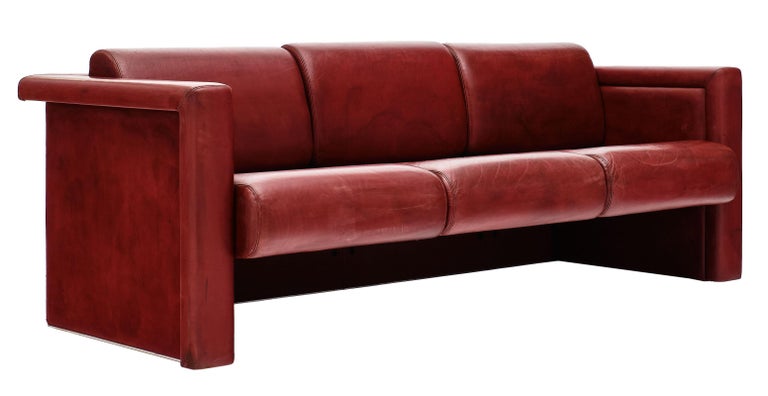 Red Leather Knoll Sofa at 1stDibs