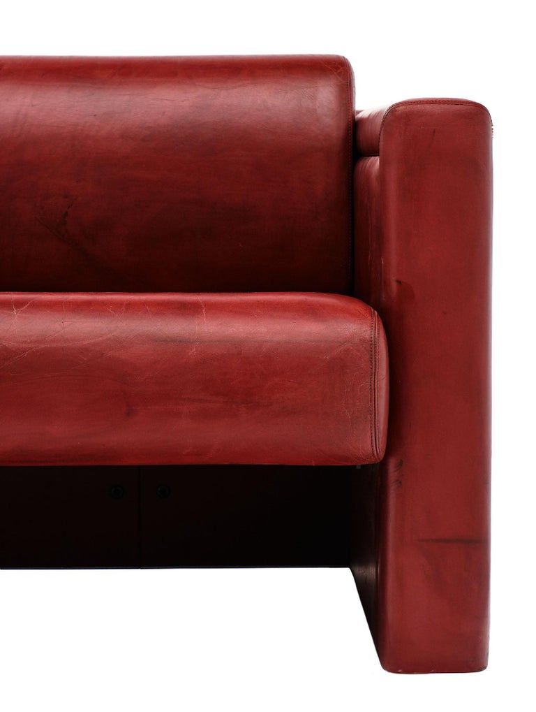 Red Leather Knoll Sofa at 1stDibs