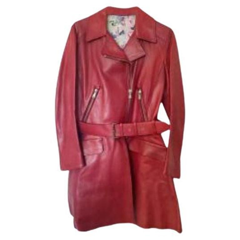 Red Leather Longline Biker Jacket For Sale at 1stDibs