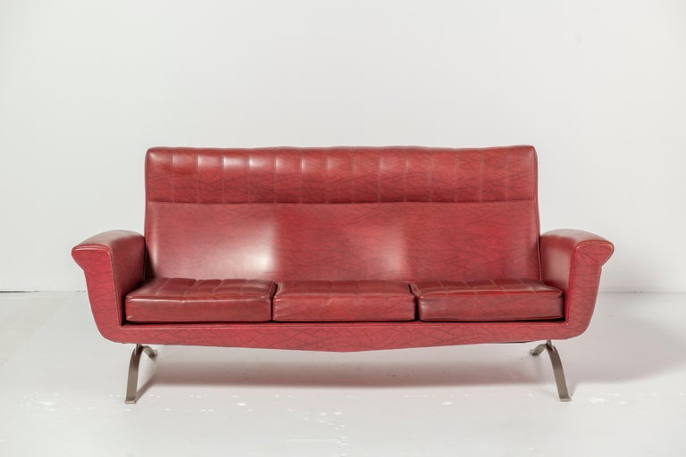Red Leather Sofa by Augusto Bozzi for Saporiti, 1950s For Sale at 1stDibs
