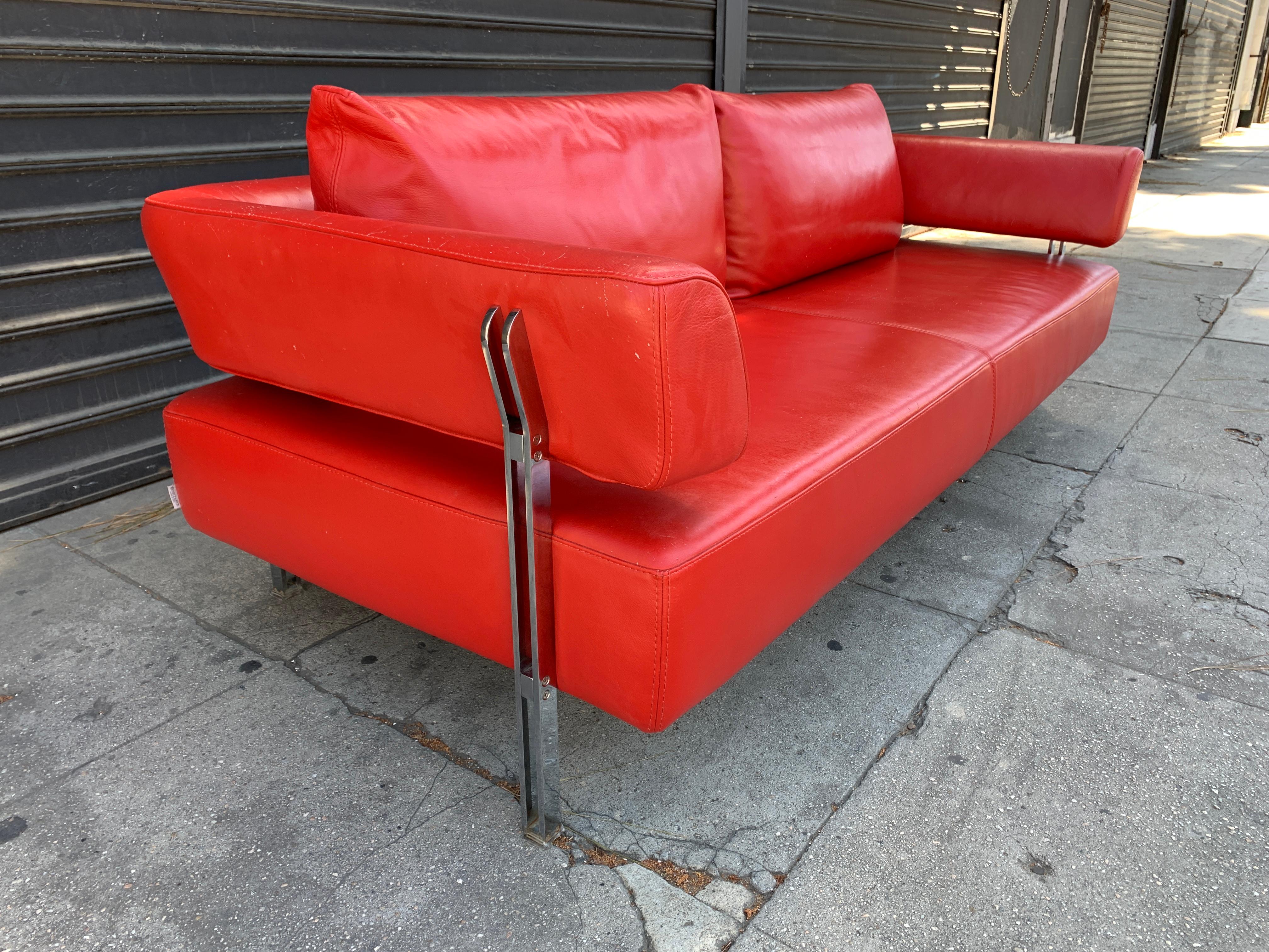 Red Leather Sofa by Nicoletti Italia at 1stDibs