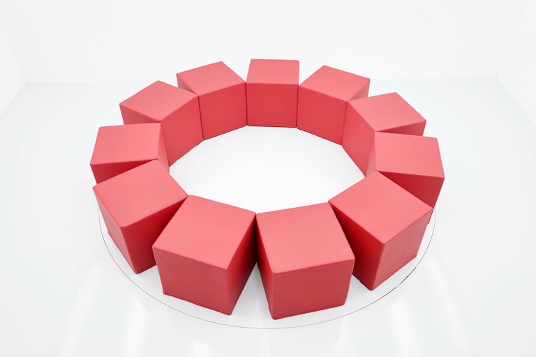 Vintage Cube Stools in Red Leatherette - 14 Available For Sale at ...