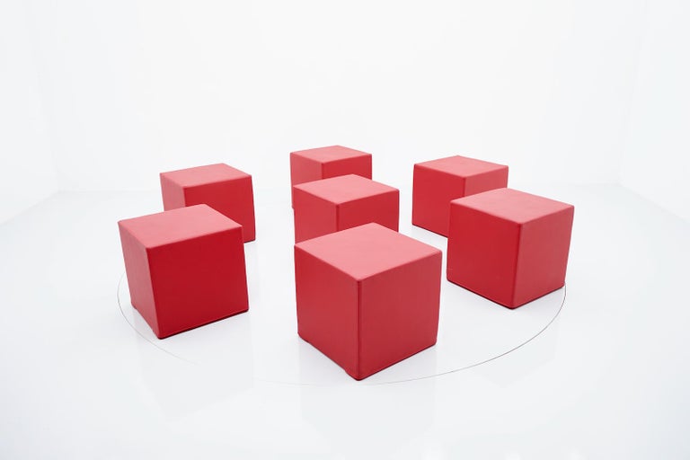 Vintage Cube Stools in Red Leatherette - 14 Available For Sale at ...