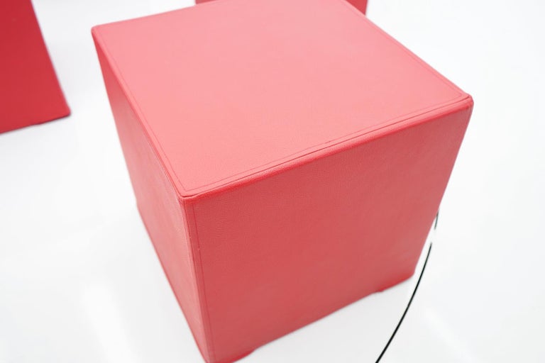 Vintage Cube Stools in Red Leatherette - 14 Available For Sale at ...