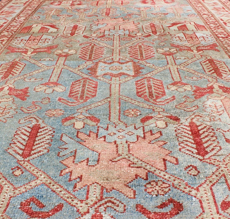 Red, Light Blue, and Peach Antique Persian Malayer Rug with Geometric ...