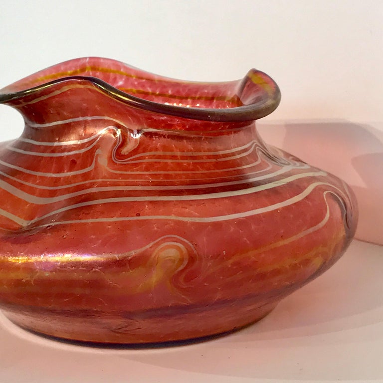 Red Loetz Art Glass Vase For Sale at 1stDibs