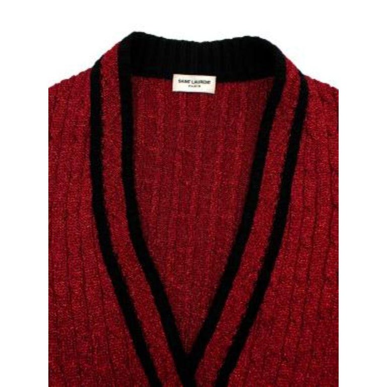 Red lurex cable knit cardigan For Sale at 1stDibs