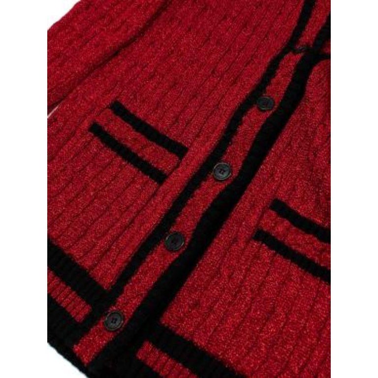 Red lurex cable knit cardigan For Sale at 1stDibs