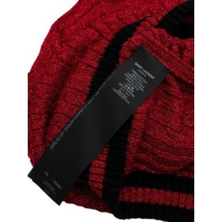 Red lurex cable knit cardigan For Sale at 1stDibs