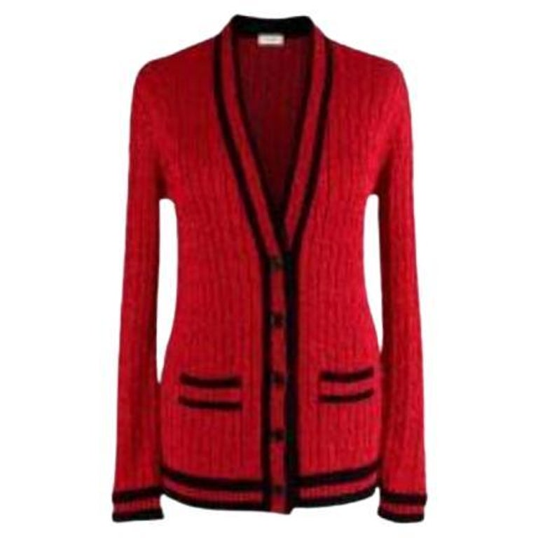Red lurex cable knit cardigan For Sale at 1stDibs