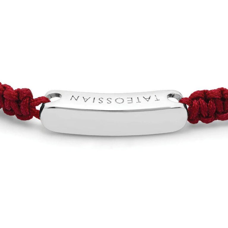 Red Macramé Bracelet with Rhodium Baton, Size M For Sale at 1stDibs