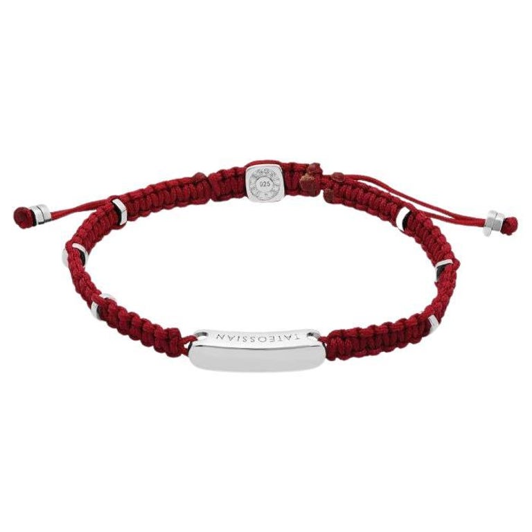 Red Macramé Bracelet with Rhodium Baton, Size M For Sale at 1stDibs