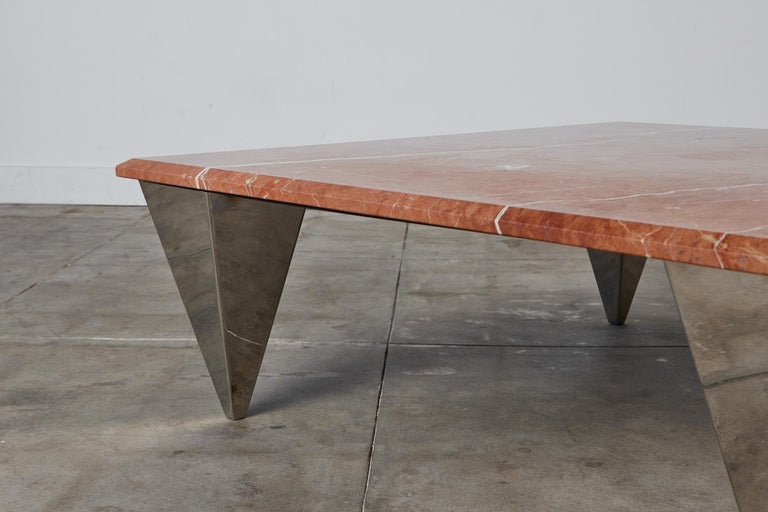 Red Marble Coffee Table with Angular Chrome Legs For Sale at 1stDibs