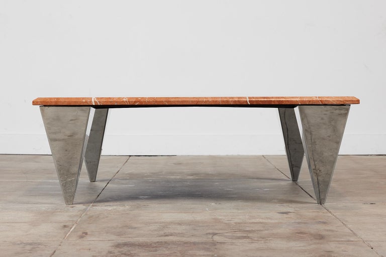 Red Marble Coffee Table with Angular Chrome Legs For Sale at 1stDibs