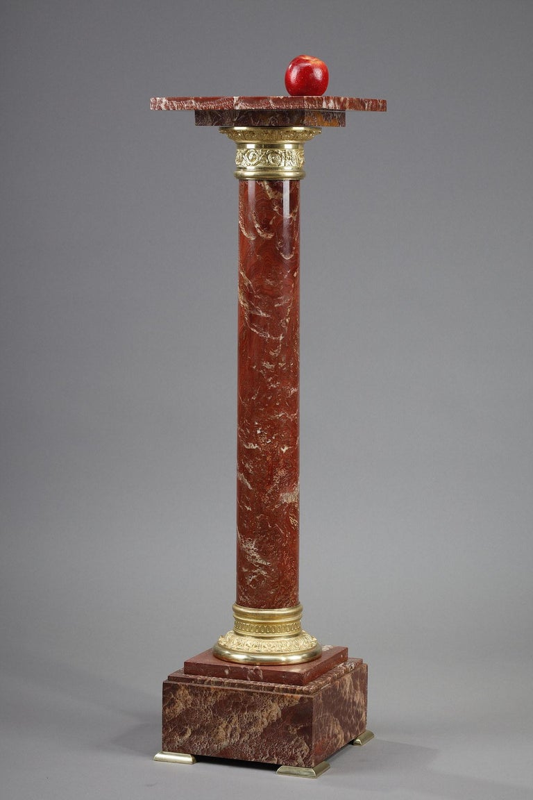 Red Marble Pedestal with Gilt Bronze Decoration at 1stDibs