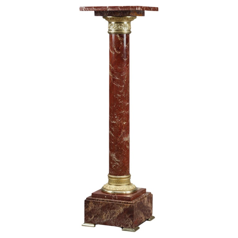 Red Marble Pedestal with Gilt Bronze Decoration at 1stDibs