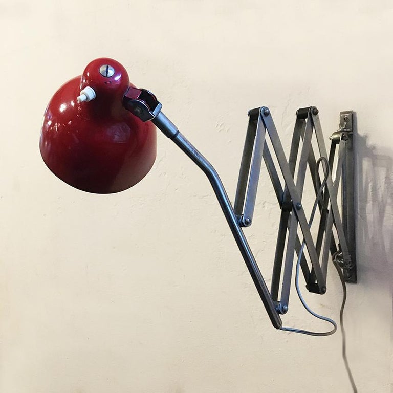 Red Metal Italian Adjustable Pantograph Wall Lamp, 1960s at 1stDibs