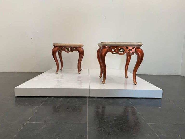 Red Metal Leaf Coffee Tables with Pink Marble Tops, Set of 2 For Sale ...