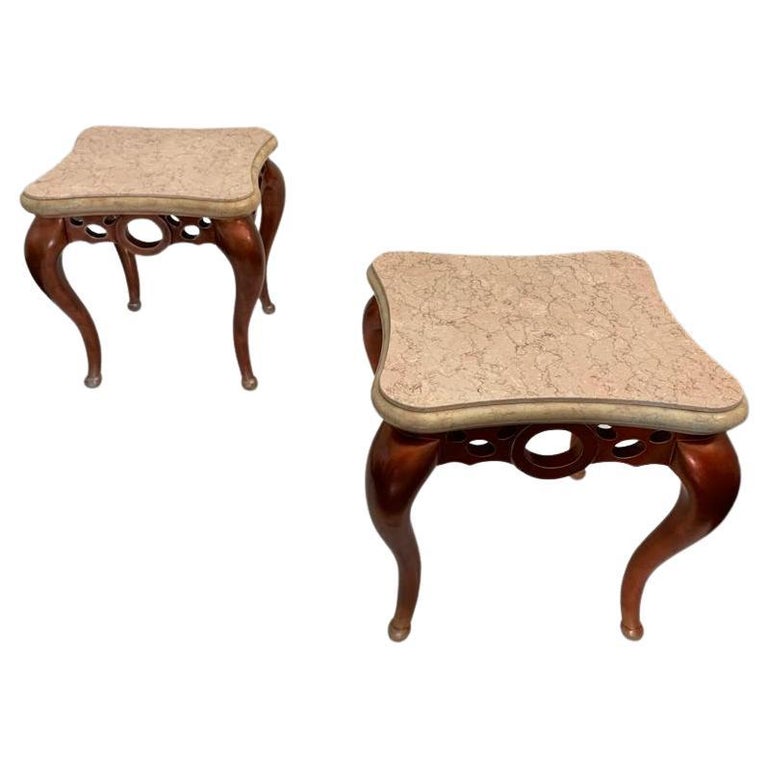 Red Metal Leaf Coffee Tables with Pink Marble Tops, Set of 2 For Sale ...