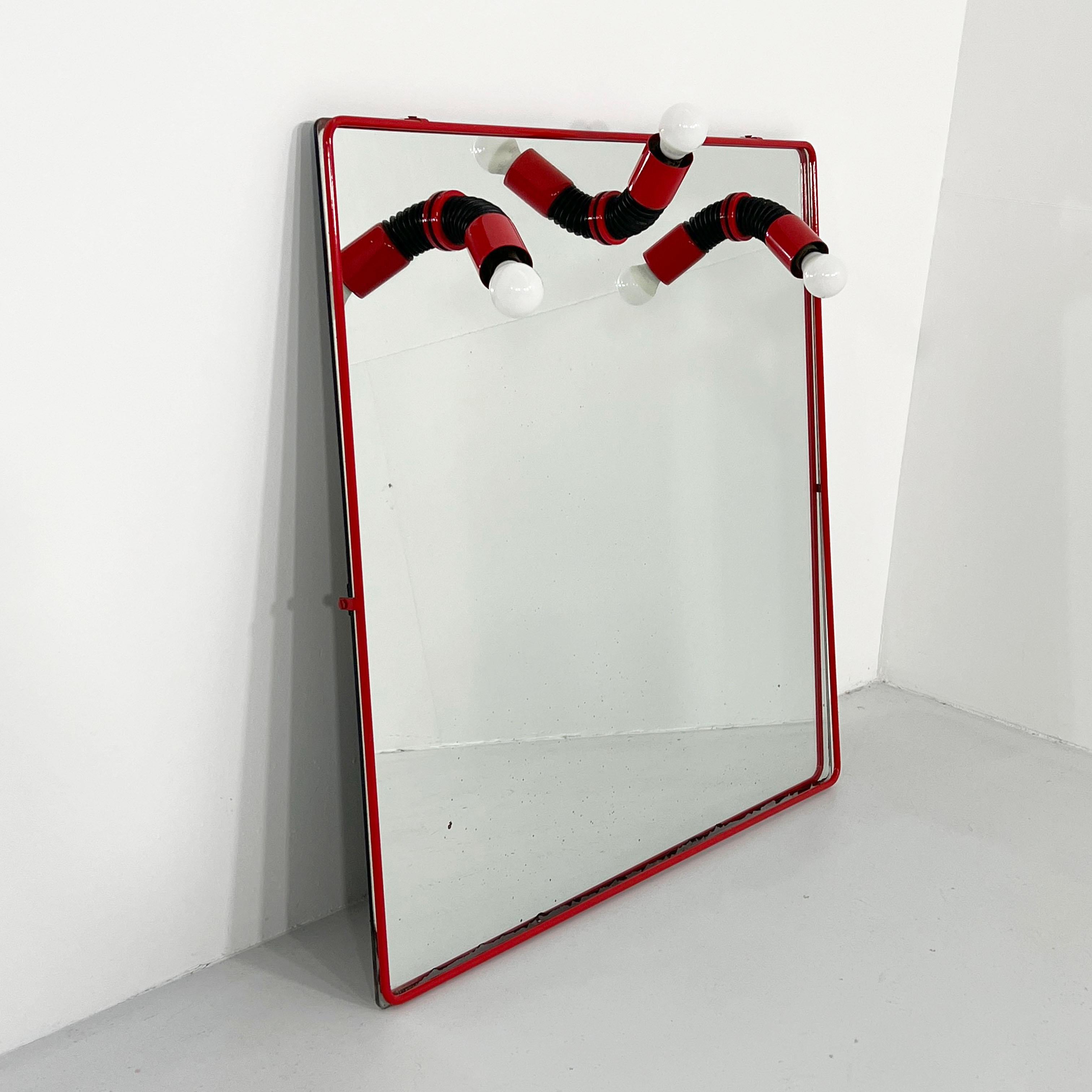 Red Mirror with Adjustable Lights, 1970s at 1stDibs