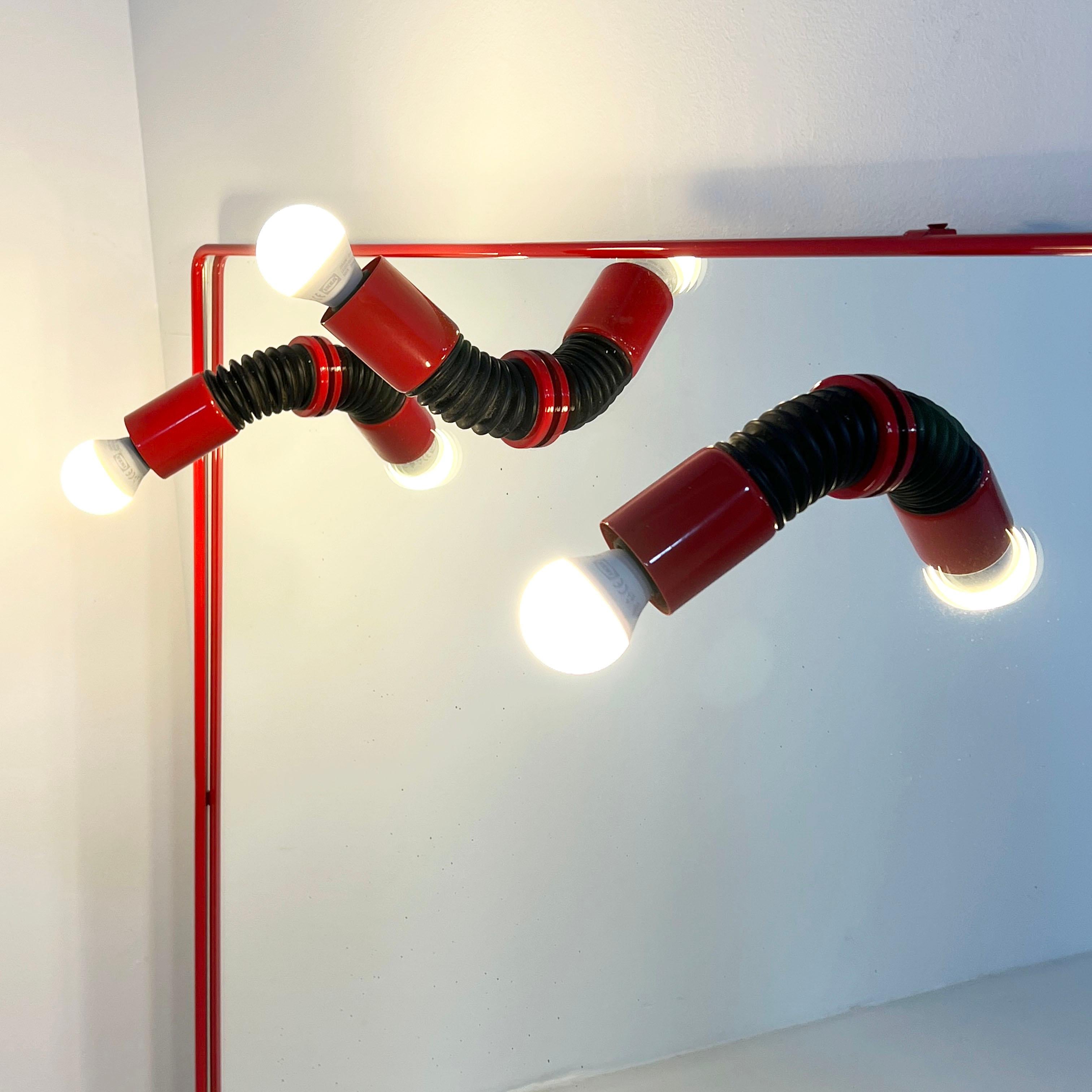 Red Mirror with Adjustable Lights, 1970s at 1stDibs