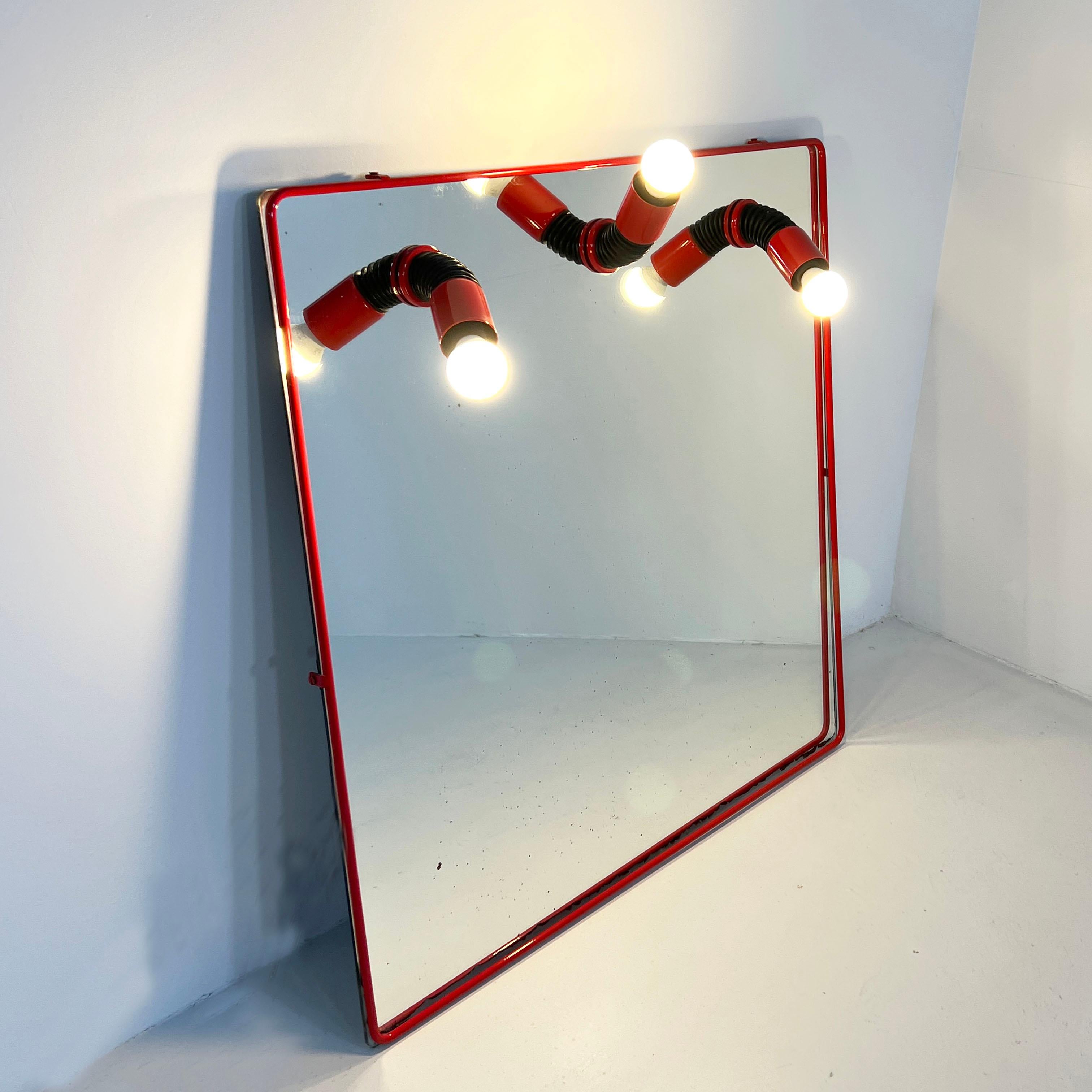 Red Mirror with Adjustable Lights, 1970s at 1stDibs