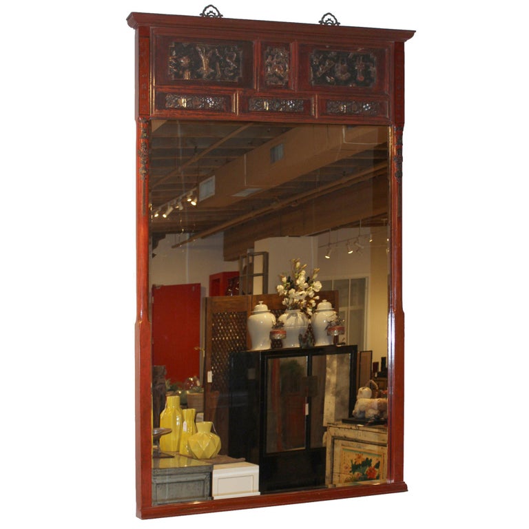 Red Mirror with Carving at 1stDibs