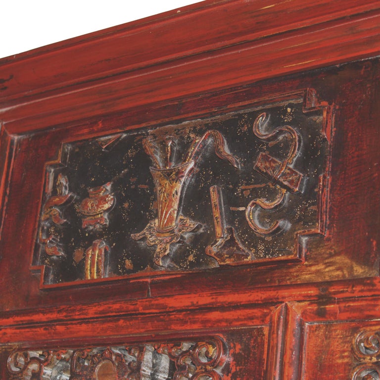 Red Mirror with Carving at 1stDibs