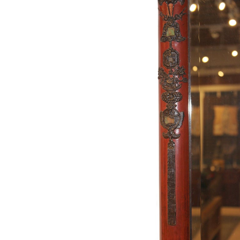 Red Mirror with Carving at 1stDibs