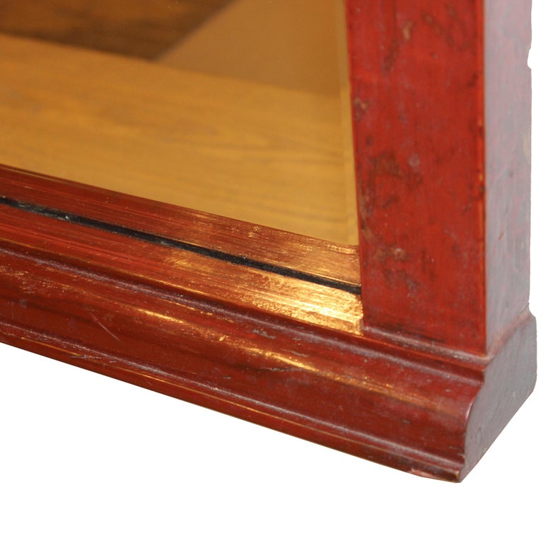 Red Mirror with Carving at 1stDibs