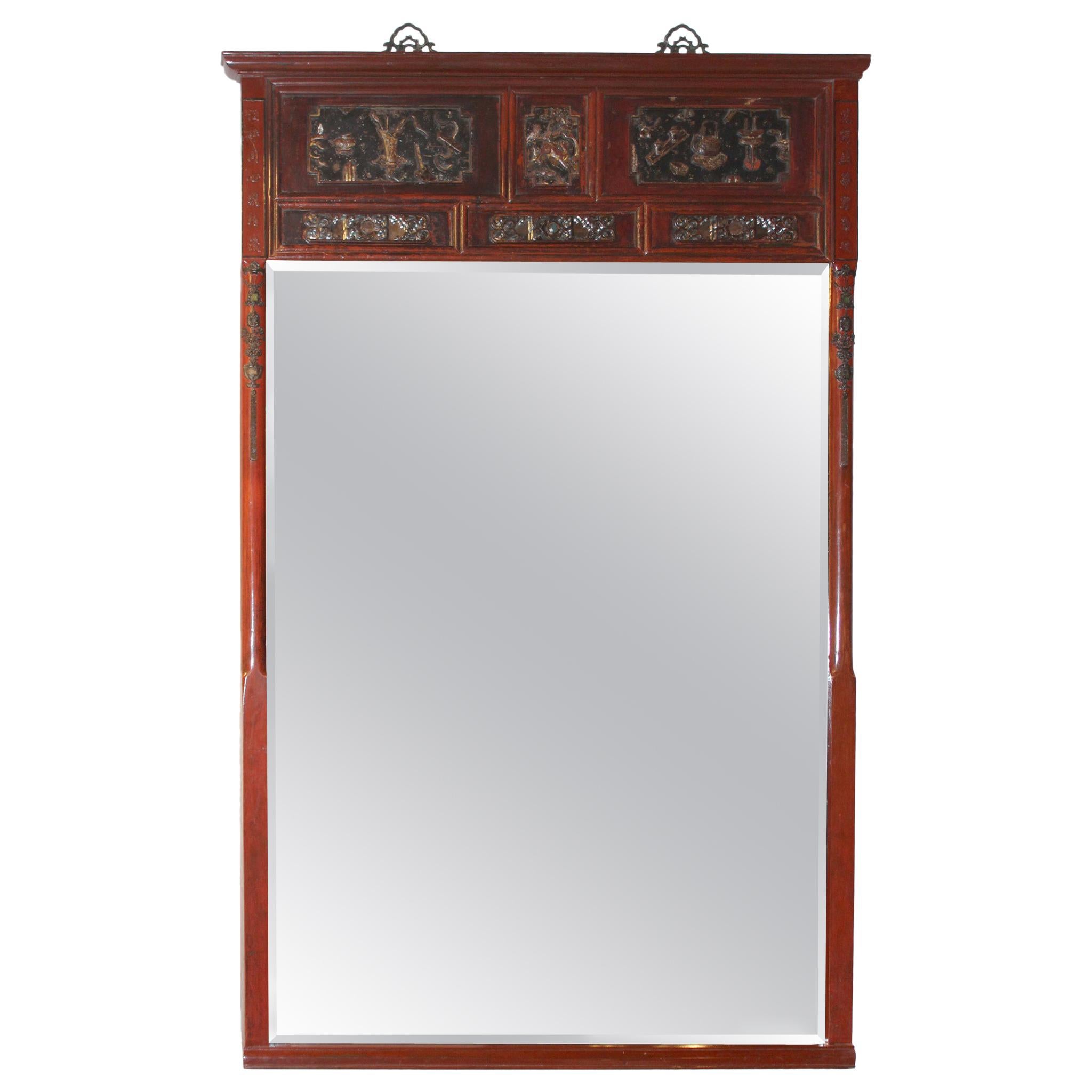 Red Mirror with Carving at 1stDibs