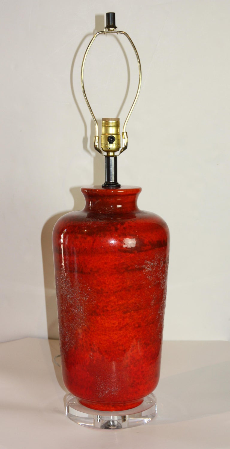 Vintage Orange-Red Glazed Lamp with Lucite Base at 1stDibs