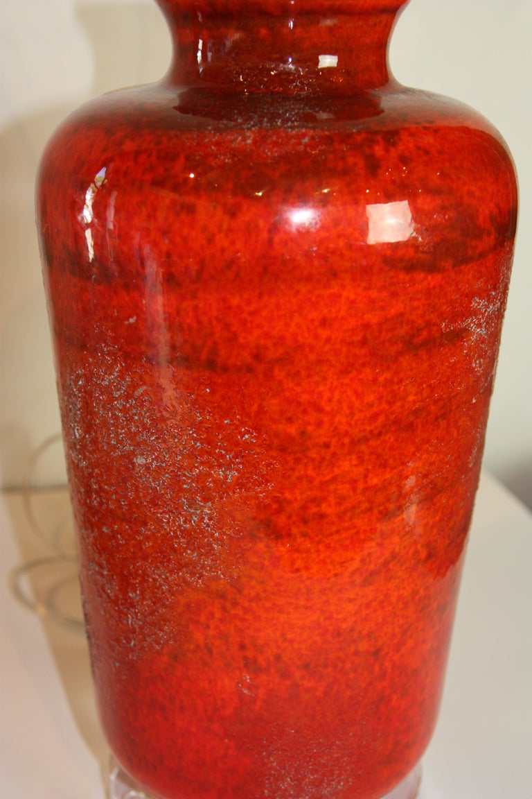 Vintage Orange-Red Glazed Lamp with Lucite Base at 1stDibs